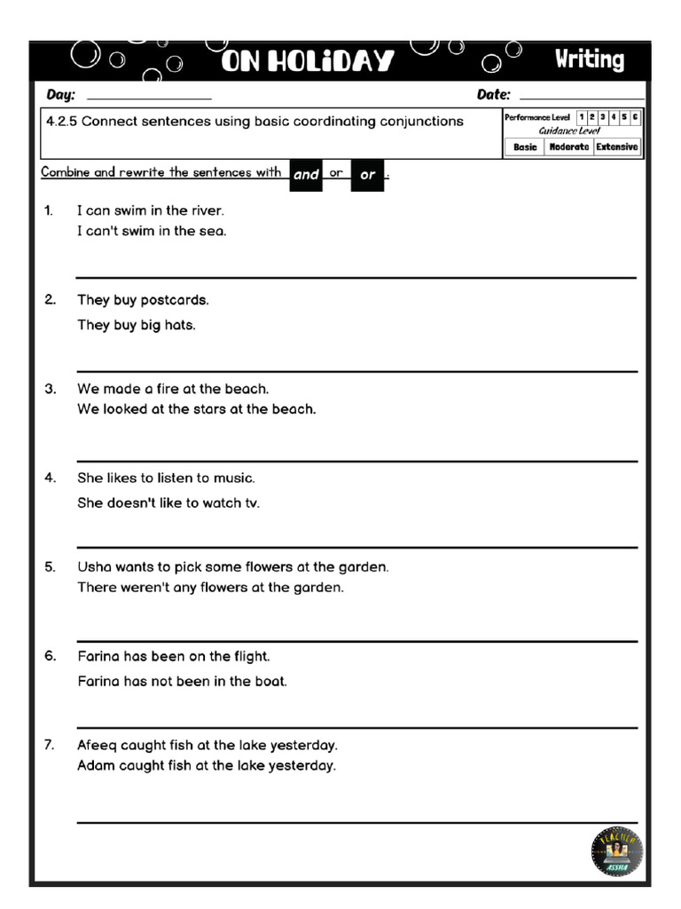 Grammar Worksheet Y3 My Holiday | PDF