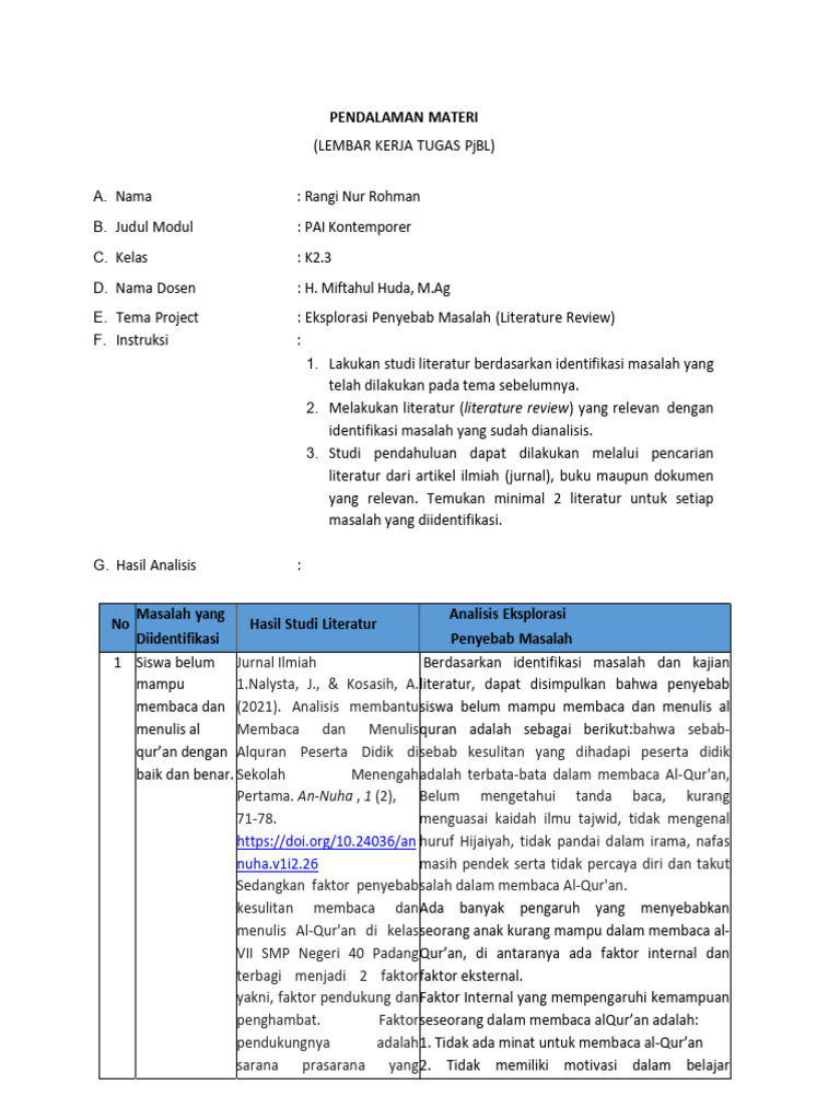 PJBL Pai Kontemporer 1 | PDF