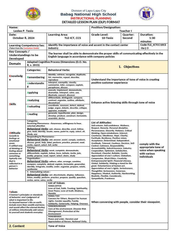 sample dlp | PDF | Learning | Teachers