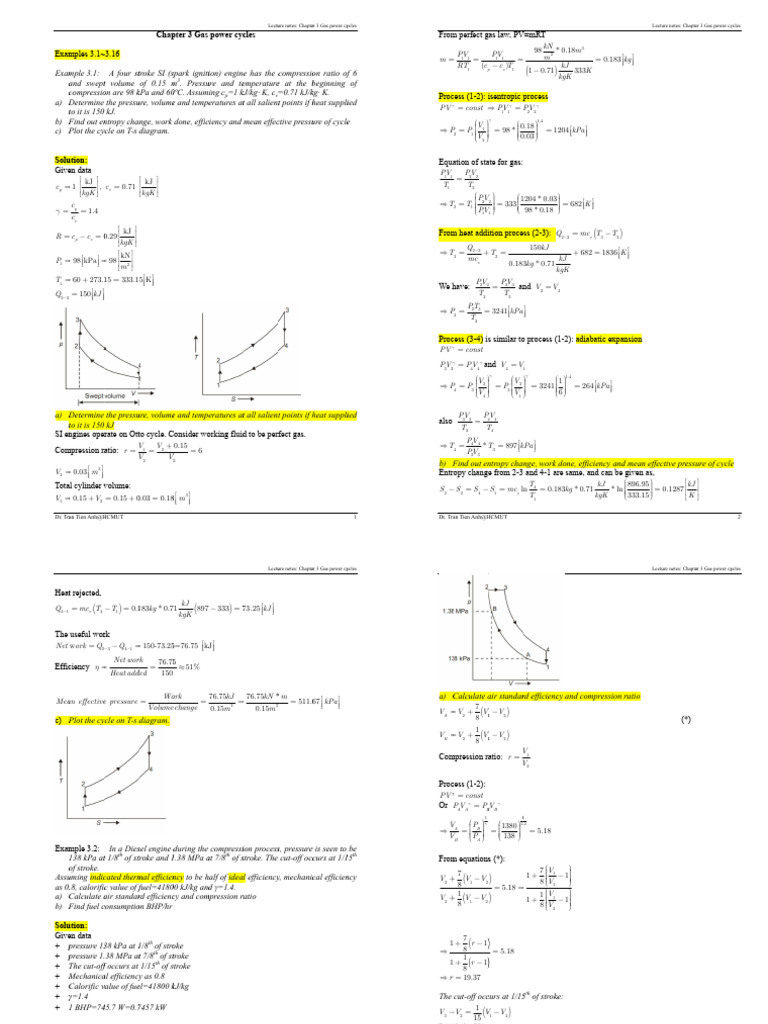 3 Gas Power Cycles - Examples | PDF | Continuum Mechanics | Engines