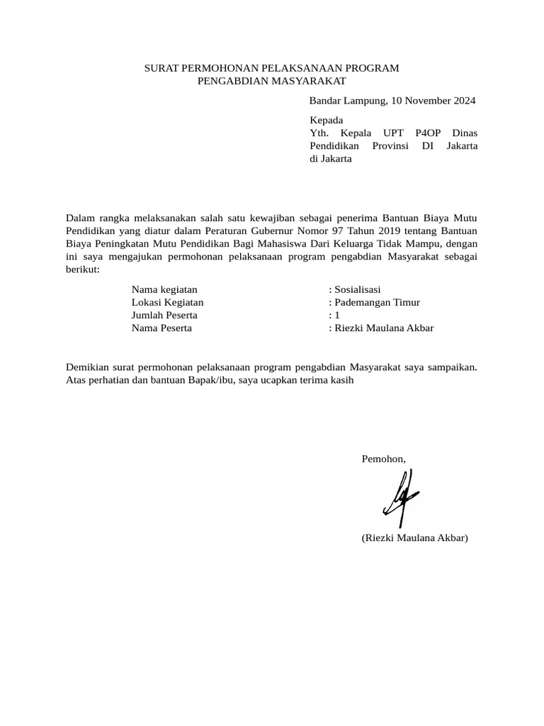 Permohonan Program Pengabdian Masyarakat | PDF | Politik