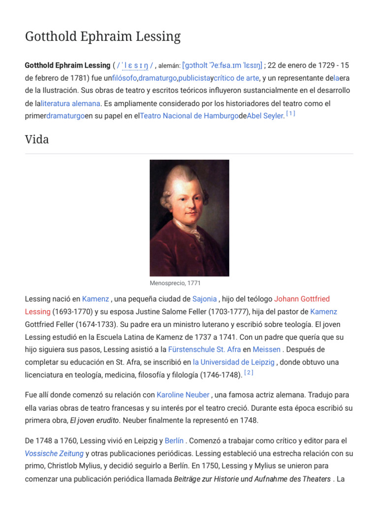Gotthold Ephraim Lessing - Wikipedia | PDF