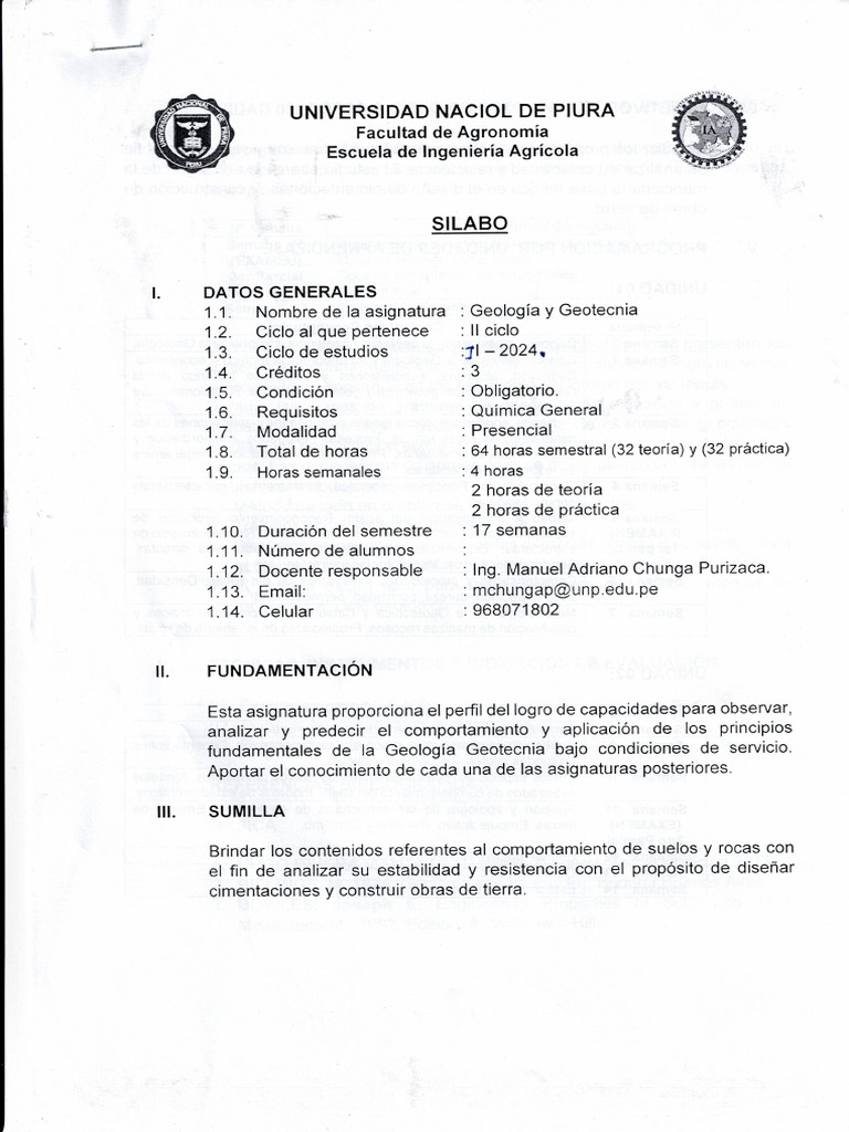 Silabo de Geologia y Geot. | PDF