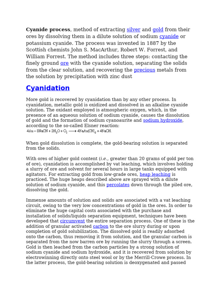 Cyanide Process of GOLD | PDF | Gold | Chemical Substances