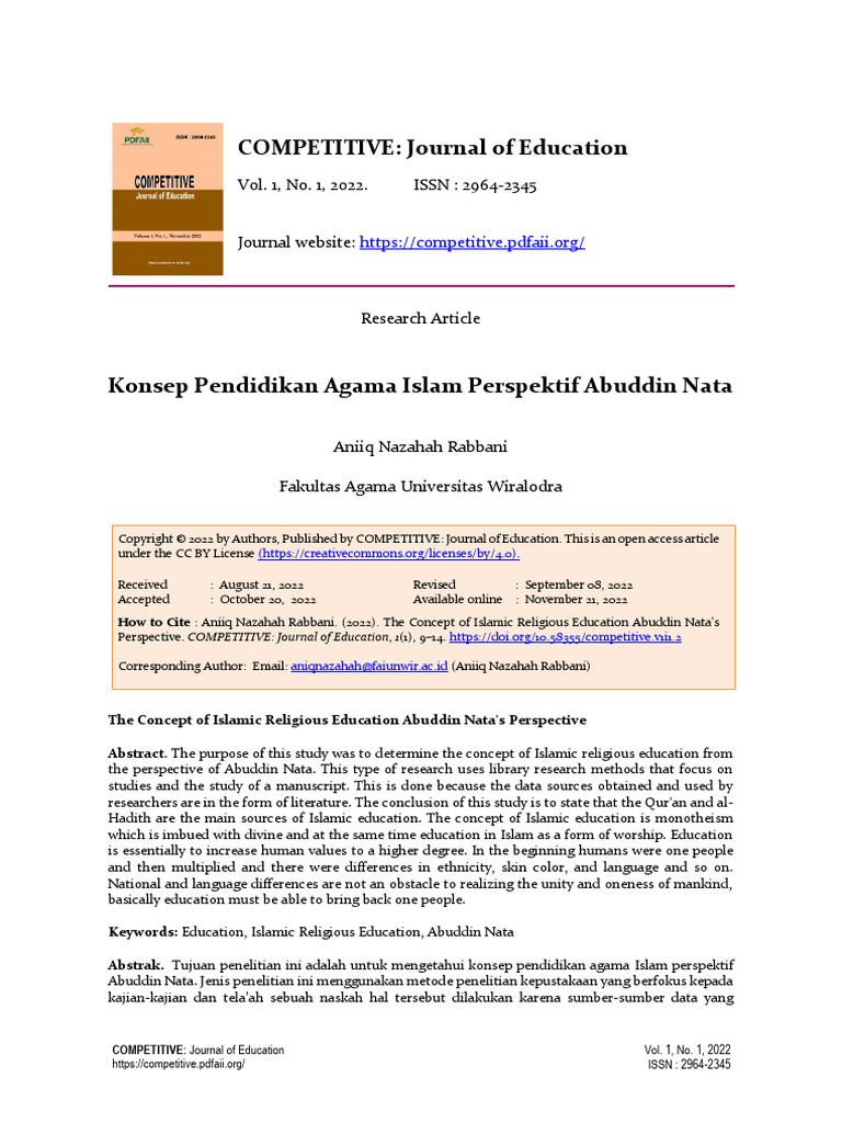 Konsep Pendidikan Agama Islam Perspektif Abuddin Nata | PDF | Sains ...