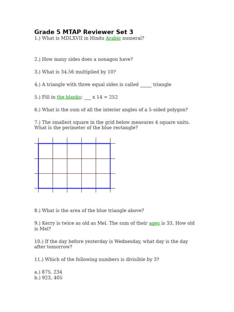 Grade 5 MTAP Reviewer Set 3 | PDF