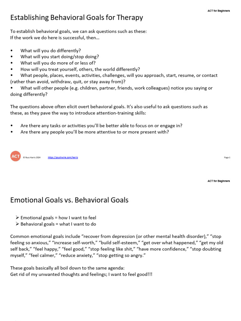Establishing Behavioral Goals For Therapy ws57xq | PDF | Feeling | Self ...