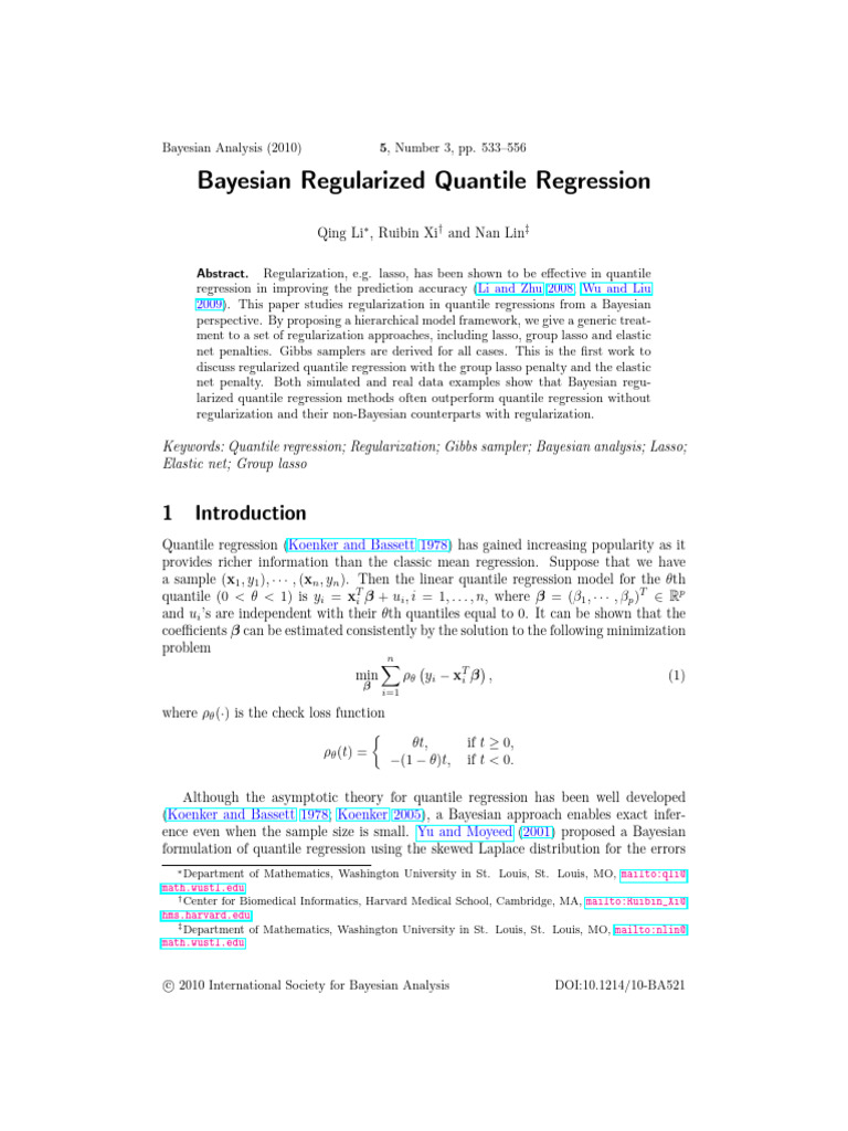 Bayesian Regularized Quantile Regression Pdf Normal Distribution