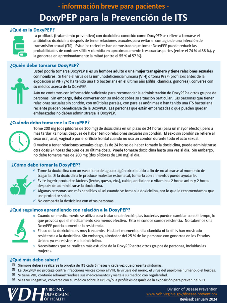 DoxyPEP Factsheet For Patients Spanish | PDF | Condón | Medicina CLINICA