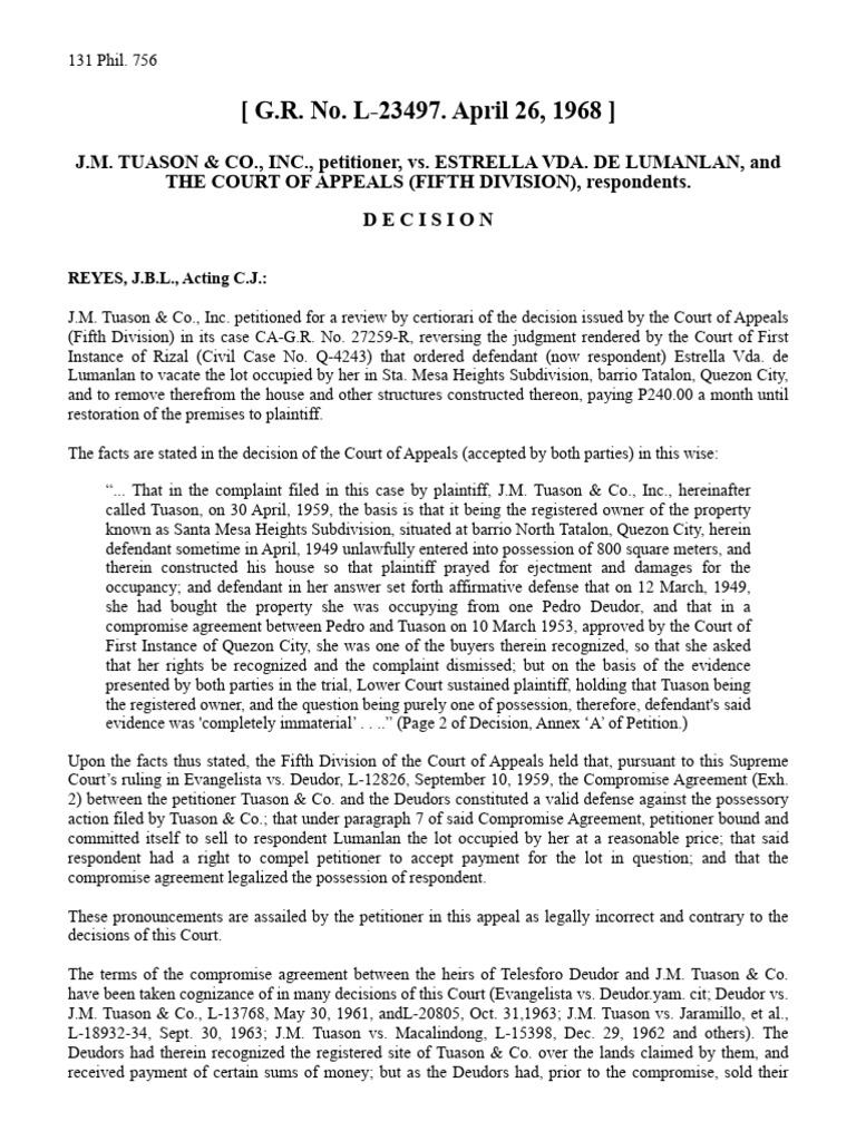 Tuason vs. Lumanlan: Property Dispute Ruling | PDF | Complaint | Appeal