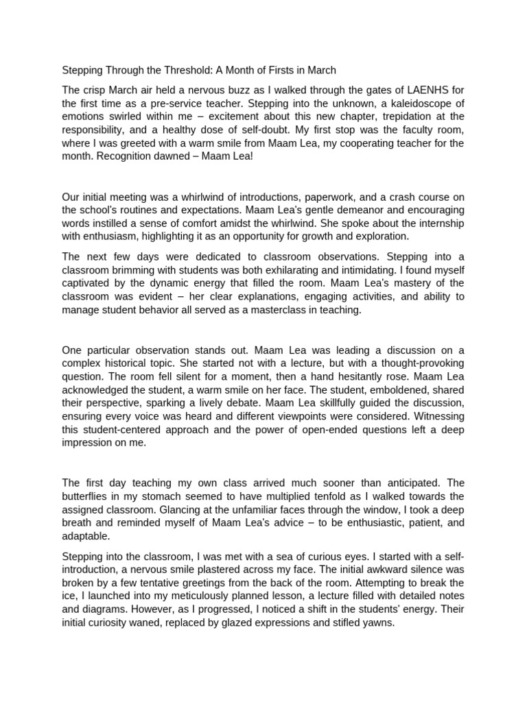 Stepping Through The Threshold | PDF | Lesson Plan | Teachers