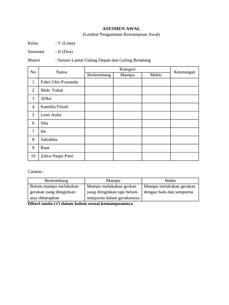 Penilaian Senam Lantai Kelas V | PDF