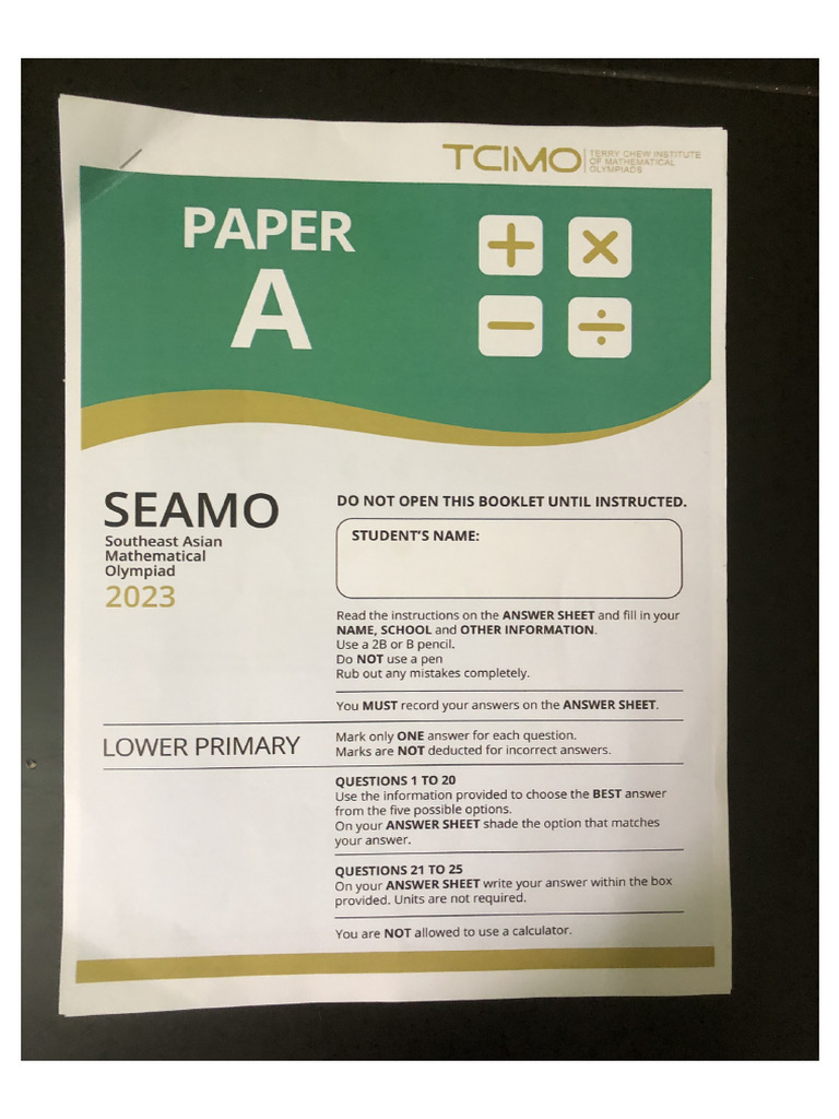 (SEAMO PAPER A) Đề thi năm 2023 | PDF