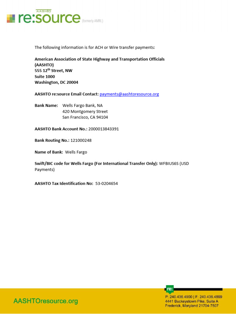 AASHTO Resource Wire Transfer Information - 241105 - 082332 | PDF ...