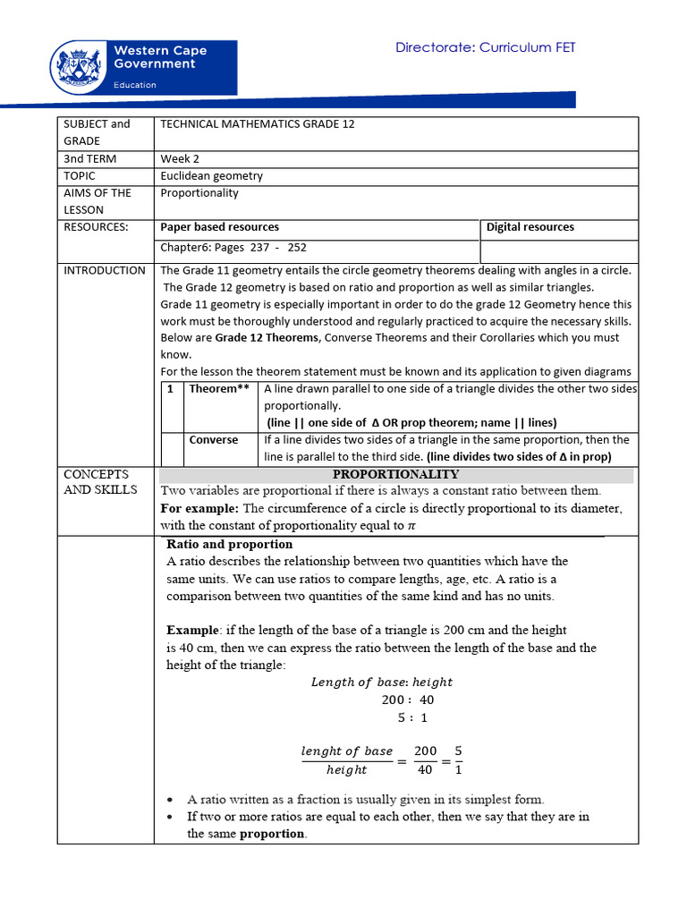 Technical Mathematics Grade 12 Term 3 Week 2_2020 | PDF | Ratio | Geometry