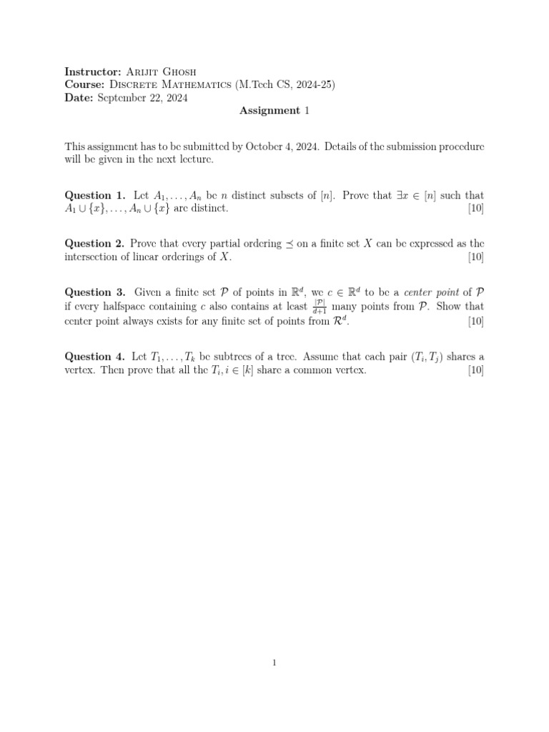Discrete Mathematics Assignment 1 | PDF