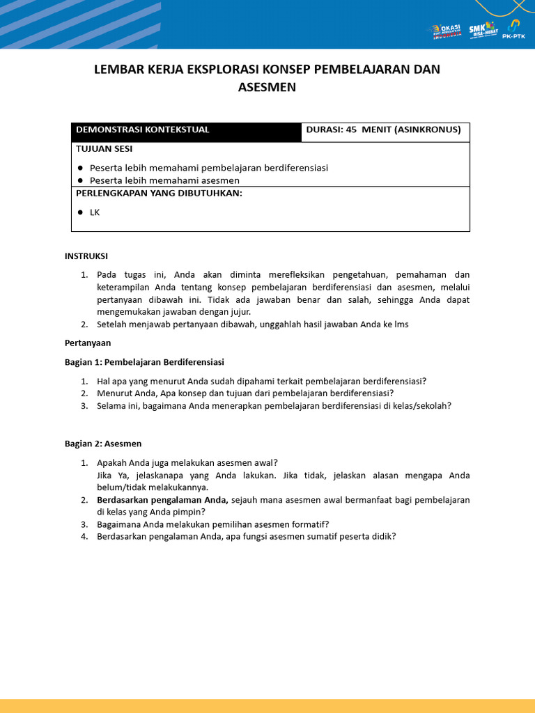 LK 1 Eksplorasi Konsep Pembelajaran Dan Asesmen - Rev 04062024 | PDF