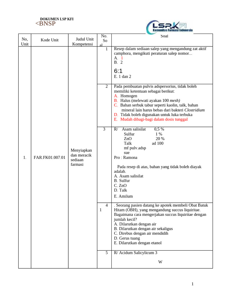 PDF Bank Soal DPT 20192020 LSP Kfi | PDF
