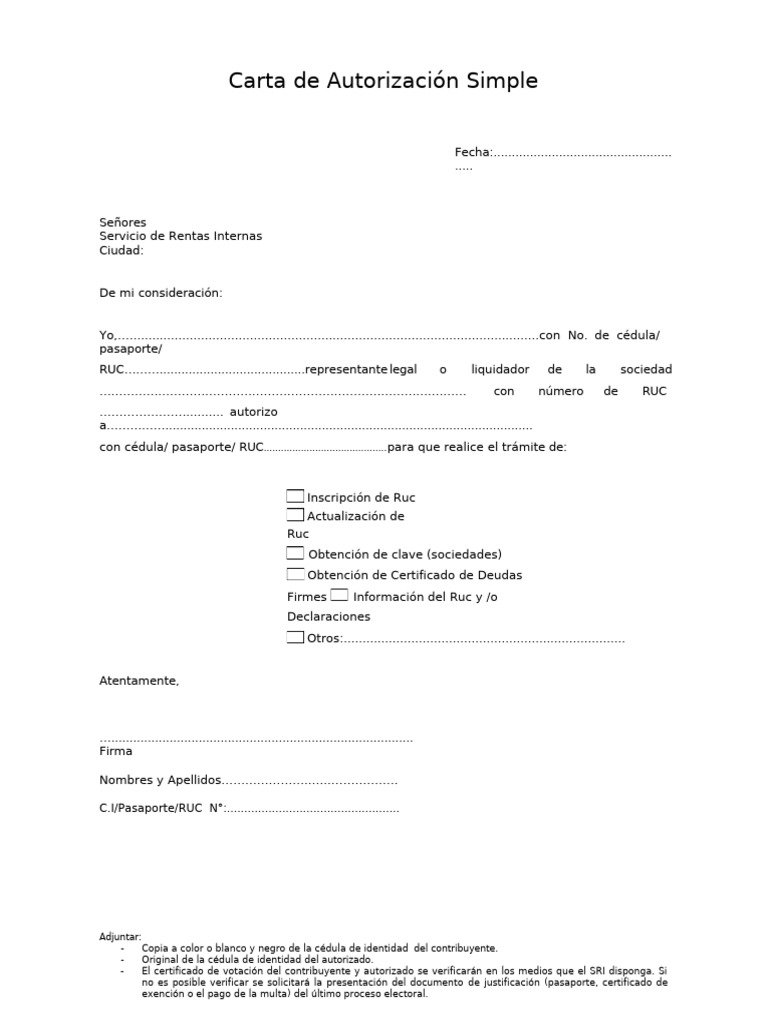 Carta de Autorización para Trámites SRI | PDF | Negocios | Derecho