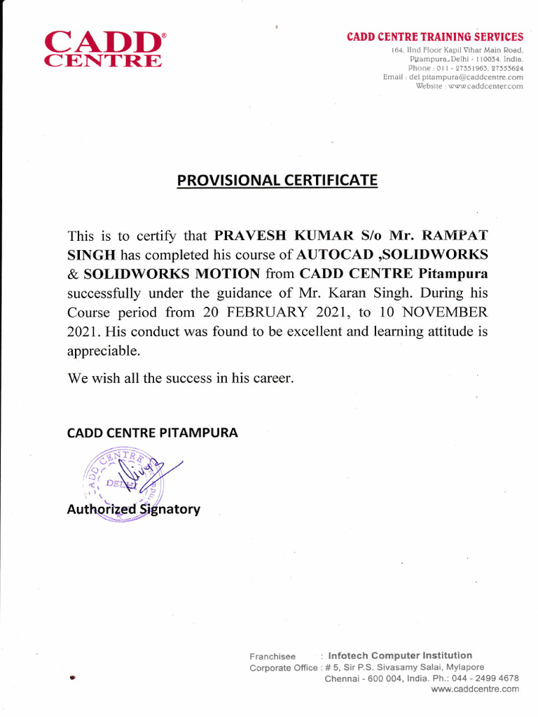 Certificate of Autocad and Solidworks | PDF | Business