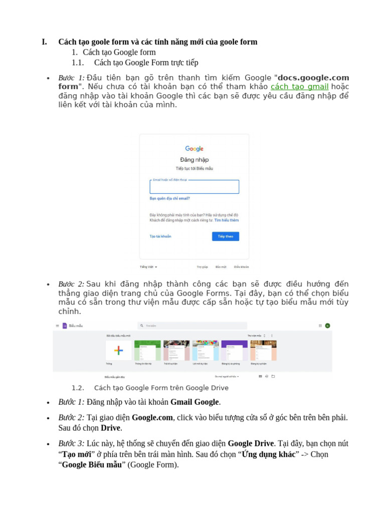 Cách T o Goole Form Và Các Tính Năng M I C A Goole Form | PDF
