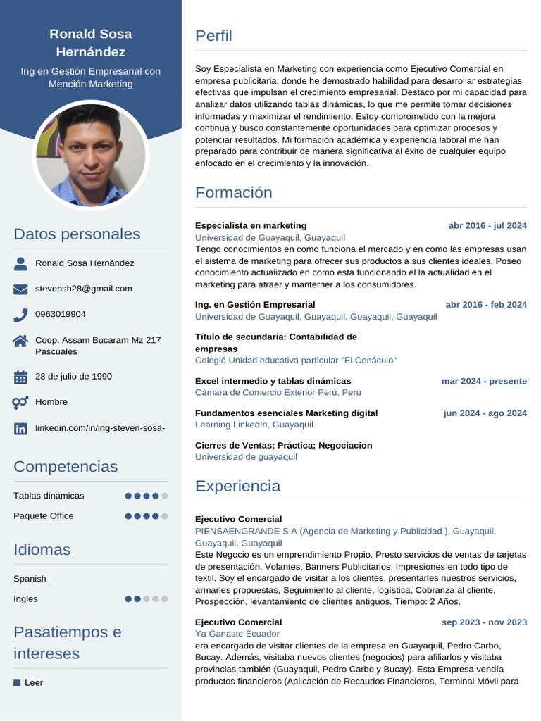 Curriculum Vitae Steven Sosa - M | PDF | Marketing | Business