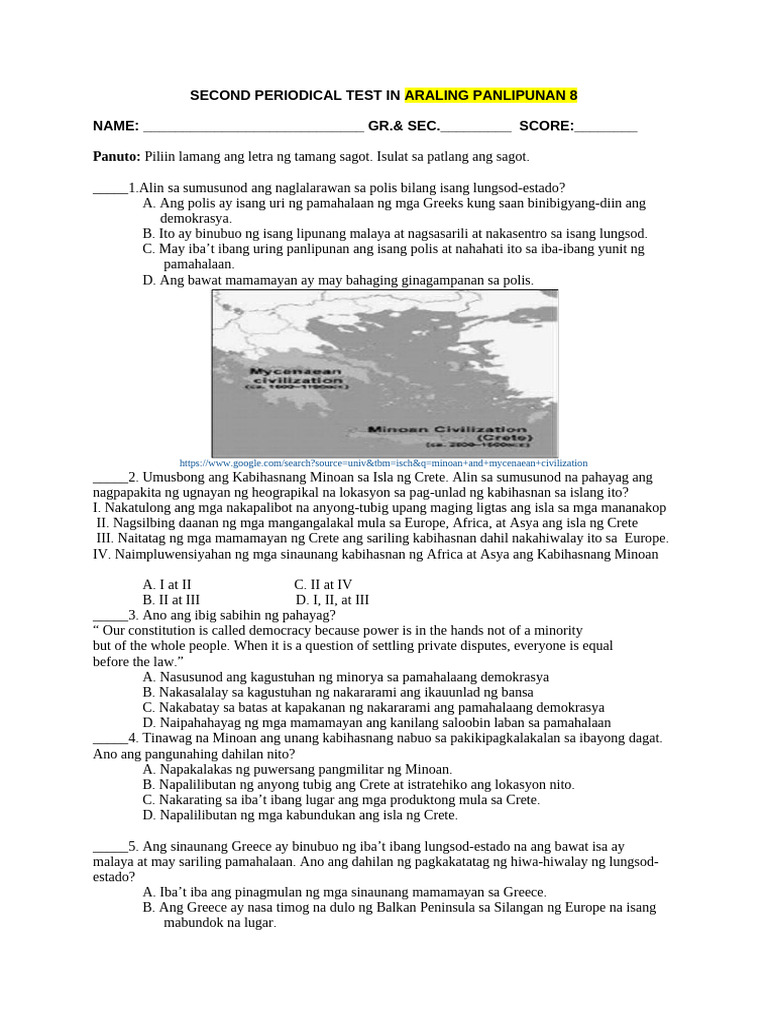 PT - G8 - Araling Panlipunan | PDF