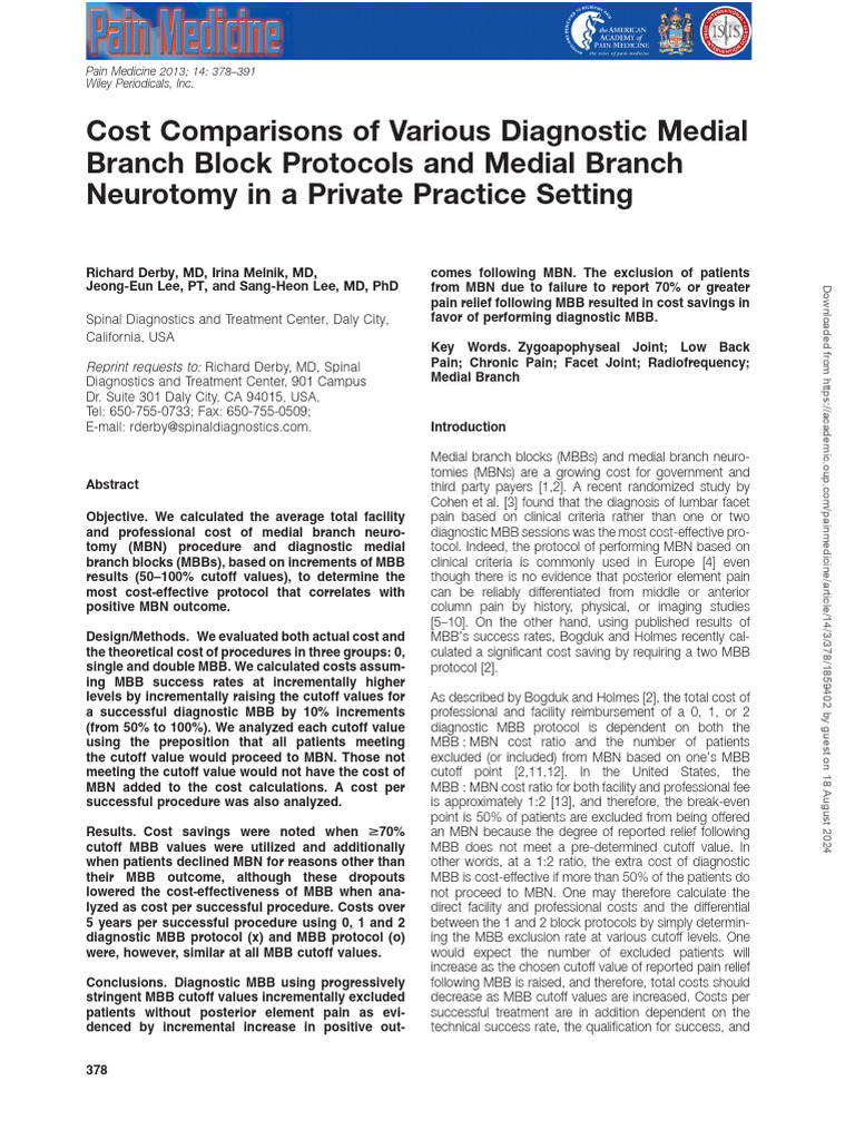 Cost-Effectiveness of MBB Protocols | PDF | Pain | Reference Range