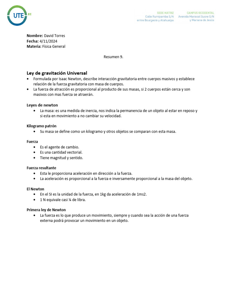 Física Resumen P9 | PDF | Ciencia y matemáticas