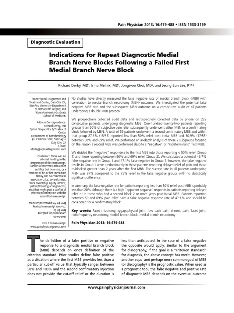 Indications Repeat Diagnostic Blocks | PDF | Pain | Health Care