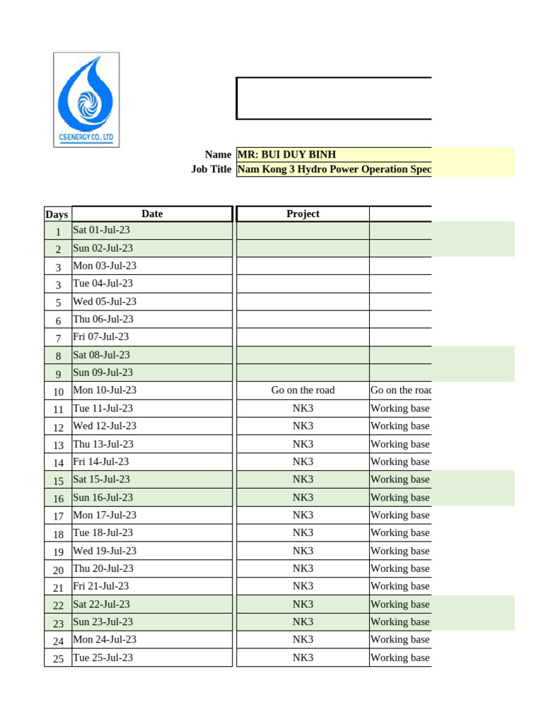 Time Sheet MR Binh Pecc1 of July and Aug 2023 | PDF | Working Time ...