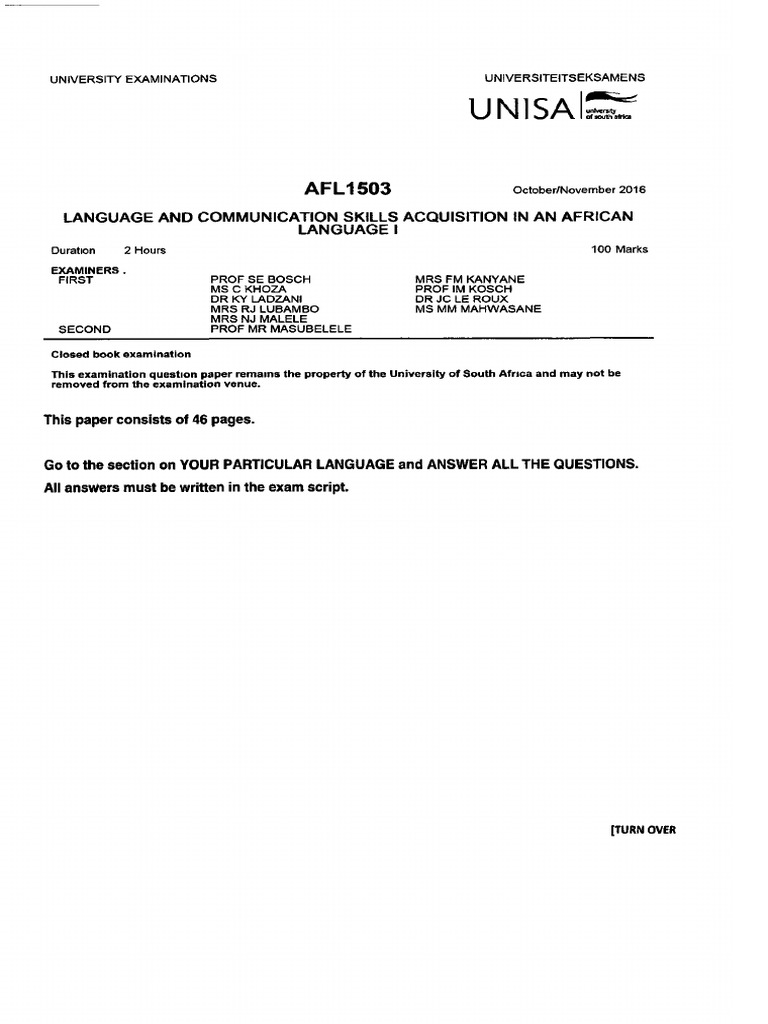 Pastpapers Afl1503 Zulu | PDF