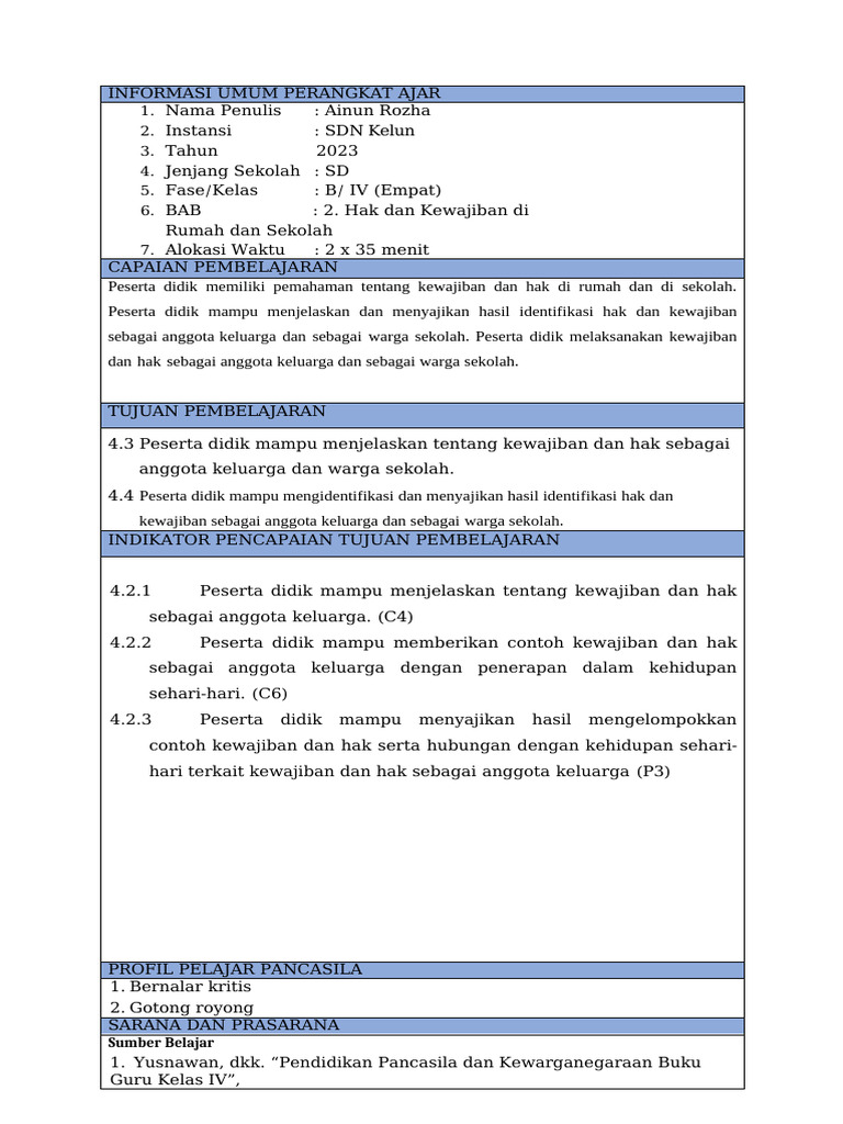 Modul Ajar Kelas 4 PKN | PDF