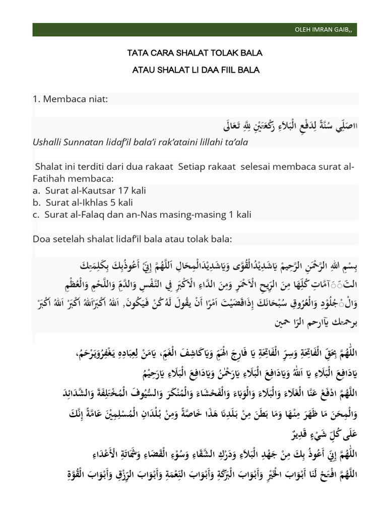 Tata Cara Shalat Tolak Bala | PDF