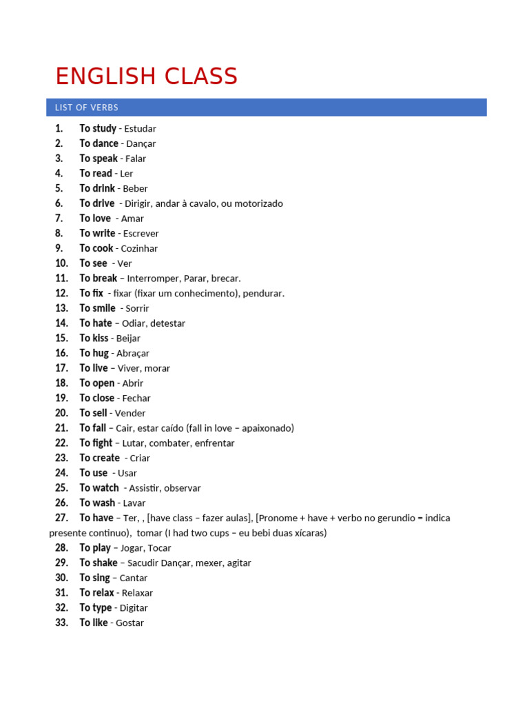 LIST of VERBS 1 | PDF
