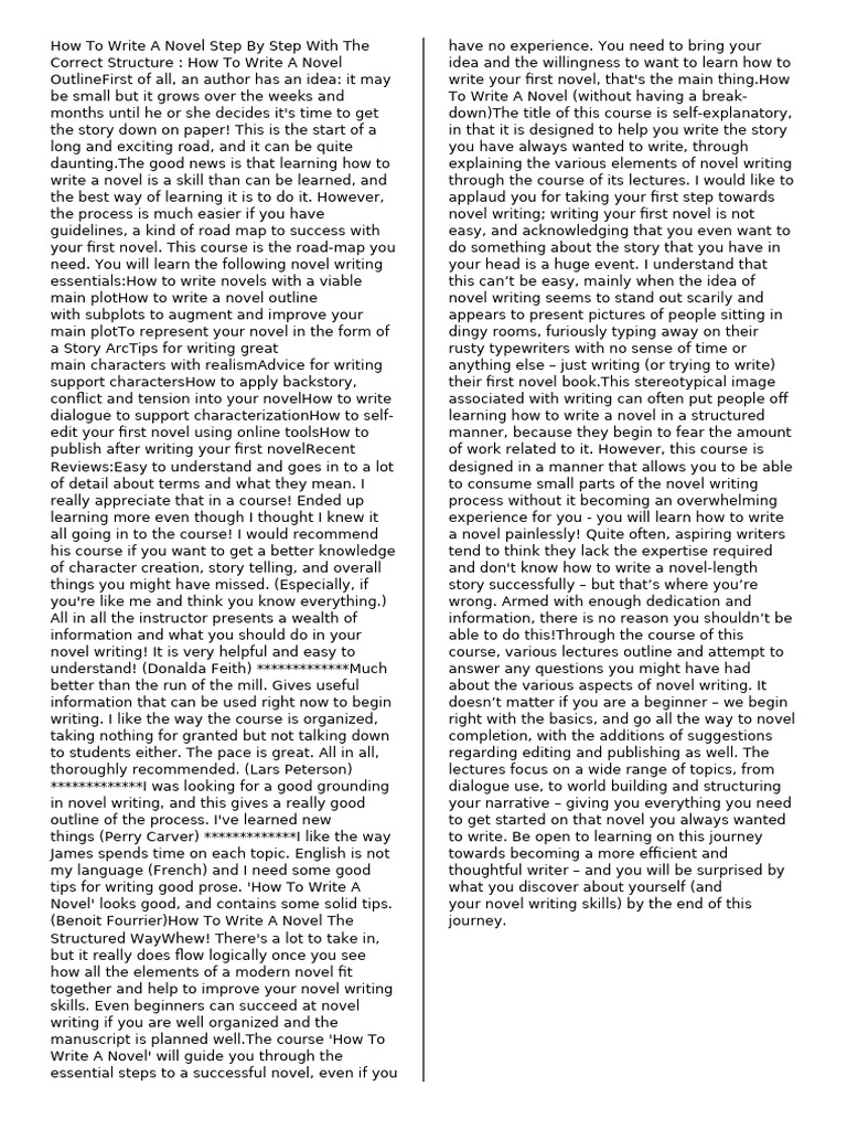 How To Write A Novel Step by Step With The Correct Structure | PDF