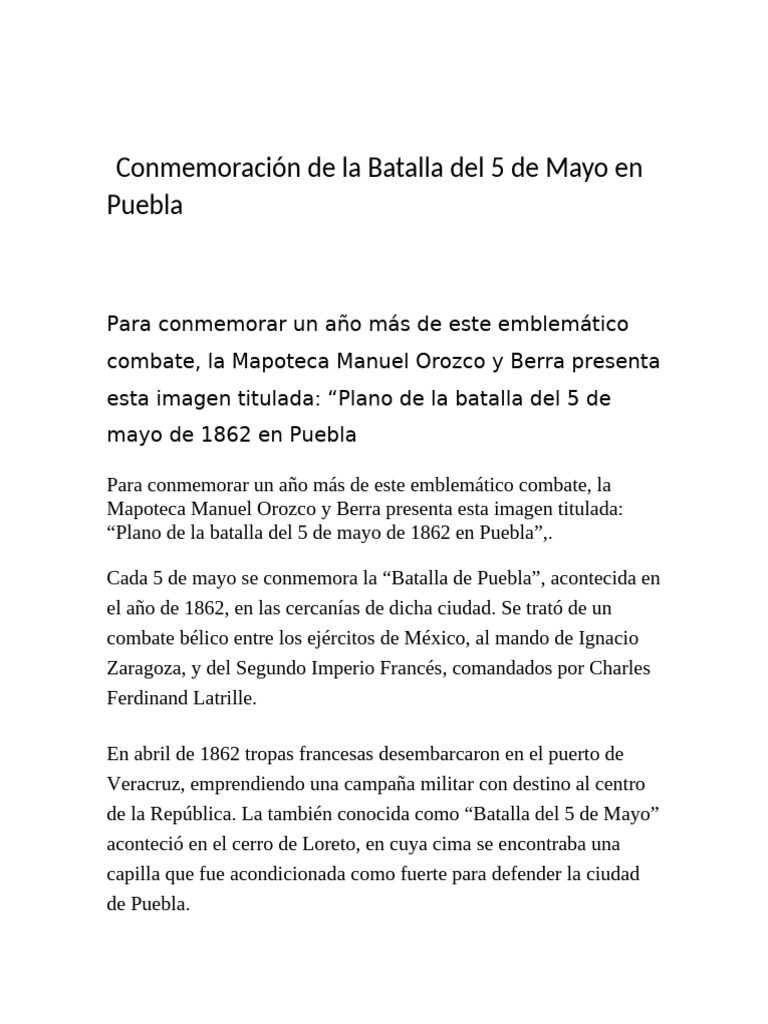 Batalla de Puebla: Victoria de 1862 | PDF | Historia | Clásicos