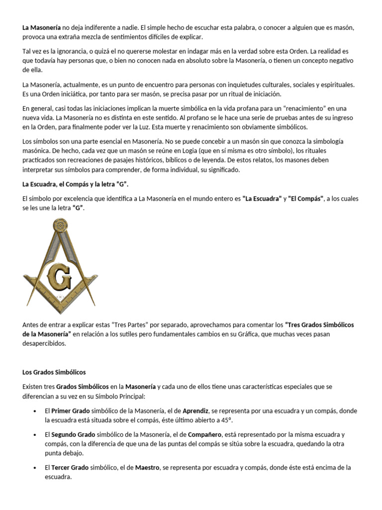 La Masonería Simbolismo Por Grados 1 A 33 | PDF | Masonería | Verdad