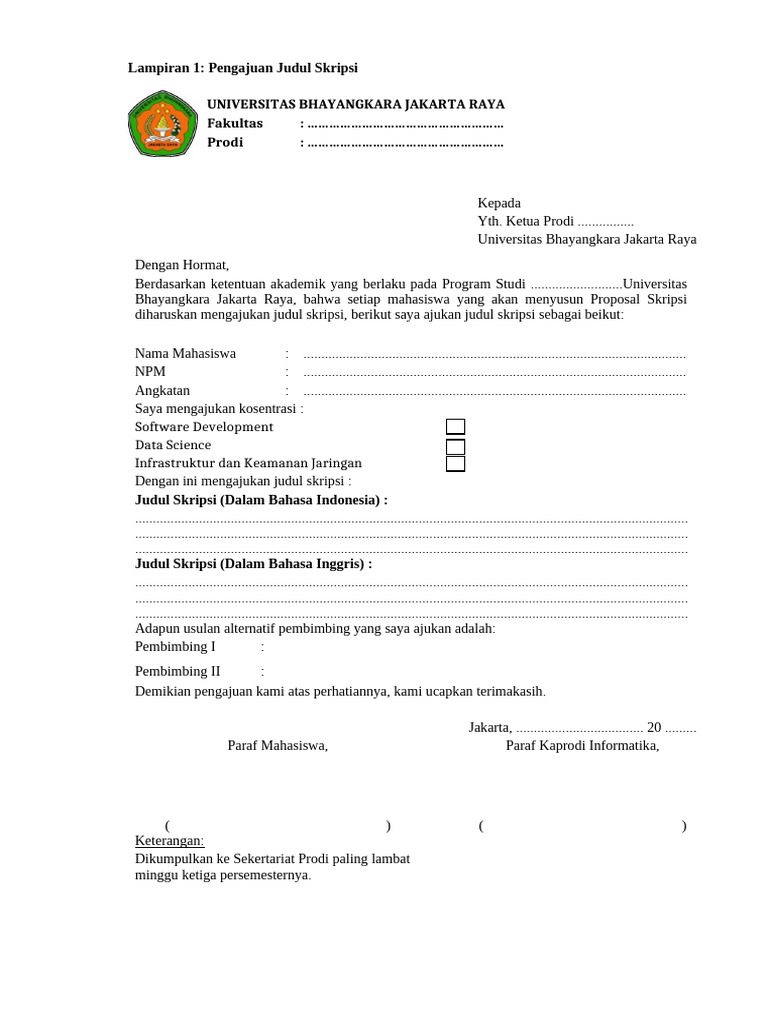 Lampiran Form Tugas Akhir Skripsi | PDF