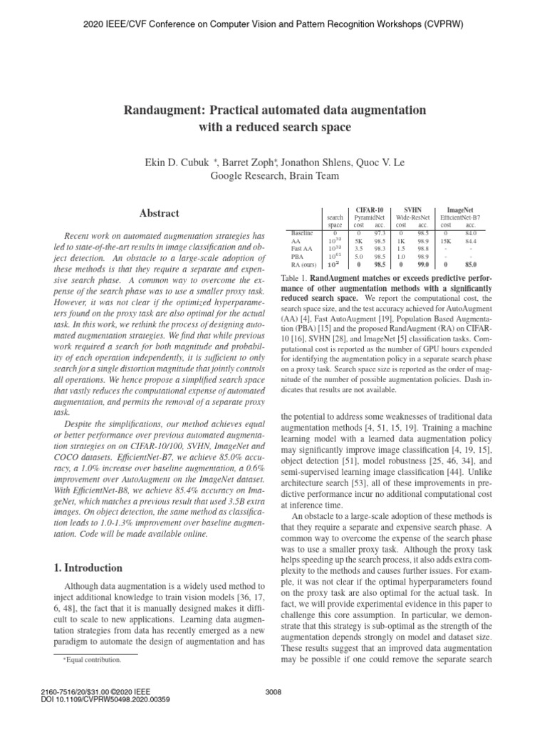 Randaugment Practical Automated Data Augmentation With A Reduced Search Space | PDF | Accuracy ...