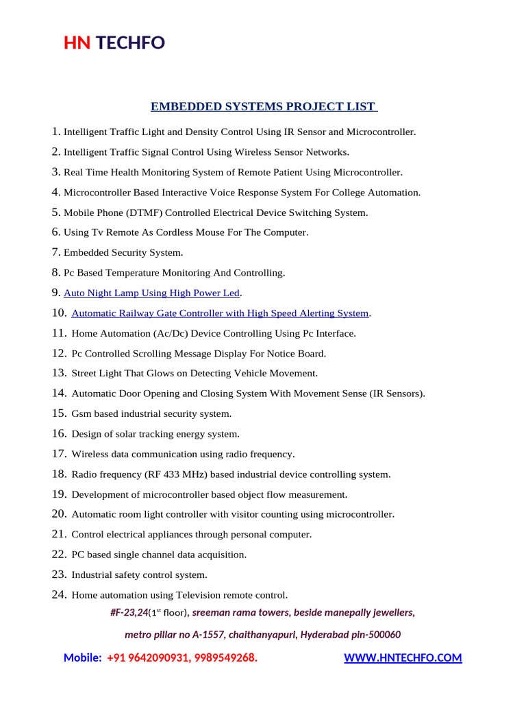 Embedded Mini Proejct List | PDF | Embedded System | Microcontroller