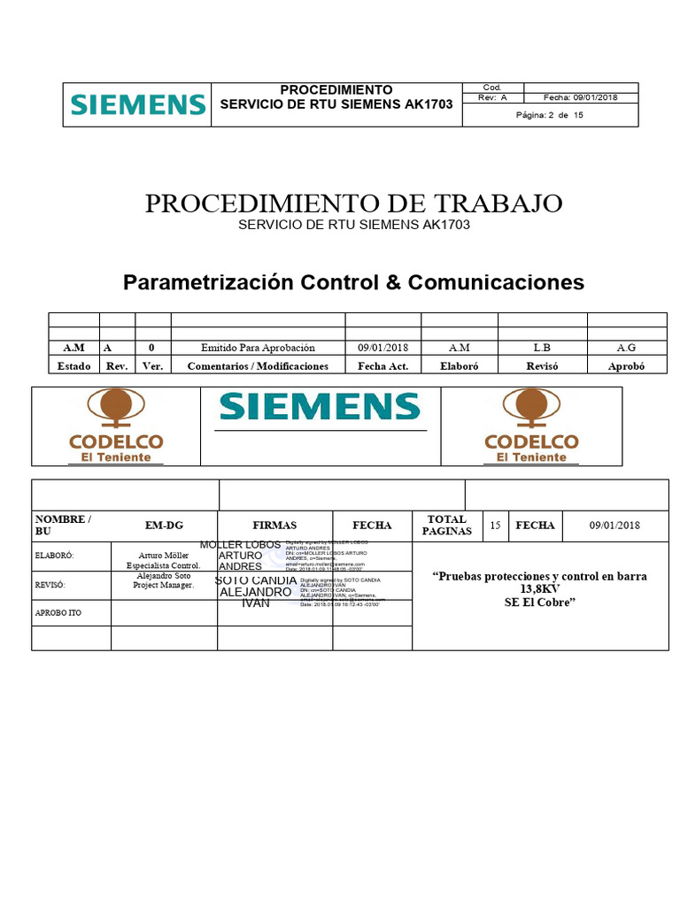 Procedimiento Pruebas Control Sicam 1703 Celda A33 Rev 0 Pdf Scada Ingenieria Eléctrica