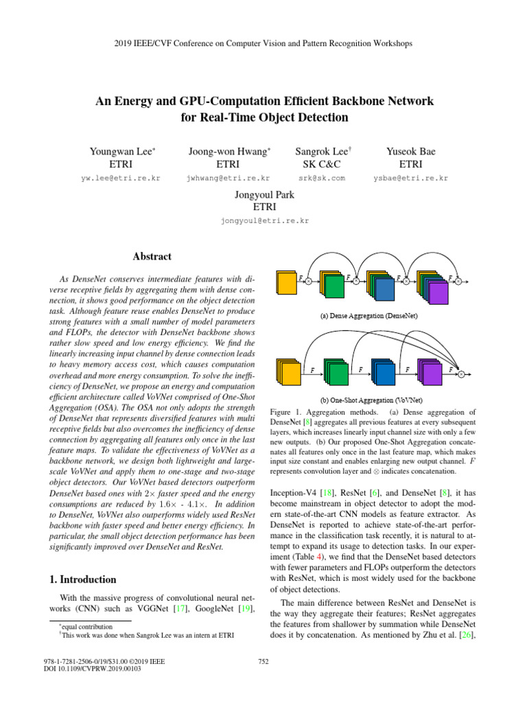 Vovnet 论文an Energy And Gpu Computation Efficient Backbone Network For Real Time