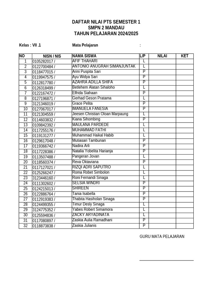 Blangko PTS 2024-20251 | PDF