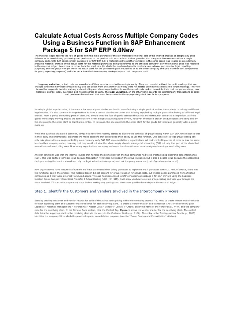 Actual Costs Across Multiple Company Codes Using A New Business ...