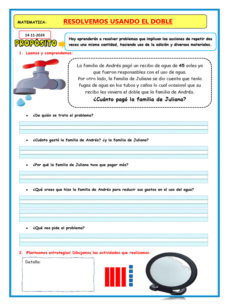 Ficha D4 Mat Resolvemos Problemas Usando El Doble | PDF