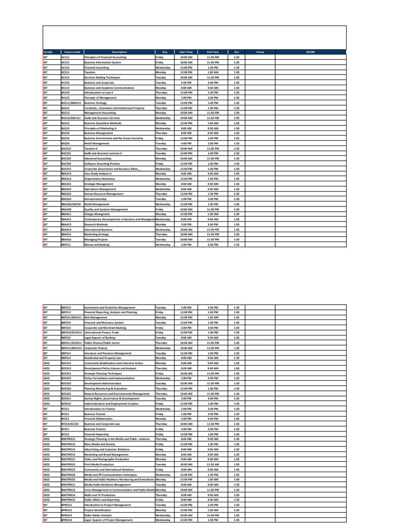Aess Bit Law Cat 2 Timetable 2024 Jul | PDF | Economics | Public Relations