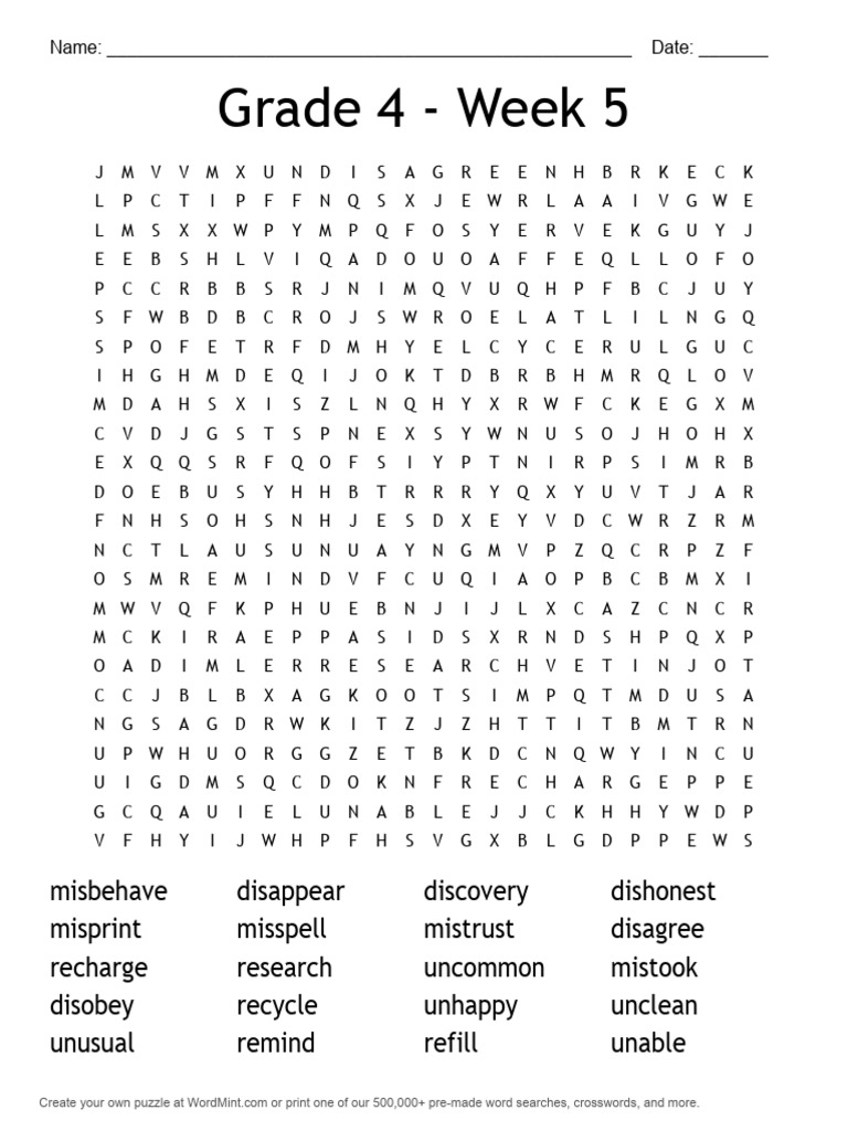 Grade 4 Week 5 Word Search Puzzle | PDF | Crossword | Word Search