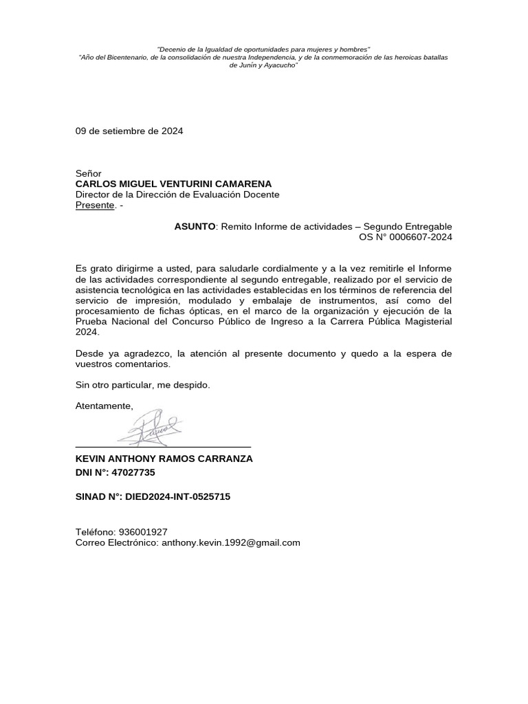 Modelo Carta E2 Proveedor - Ati | PDF
