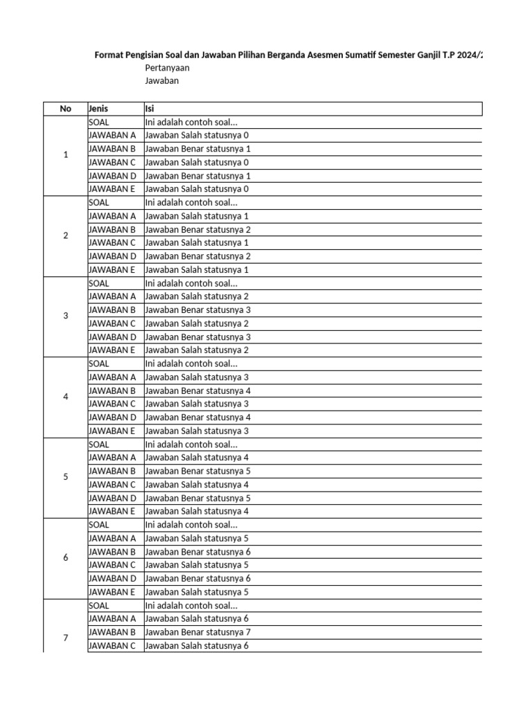 Format Excel ASG 2024 2025 | PDF